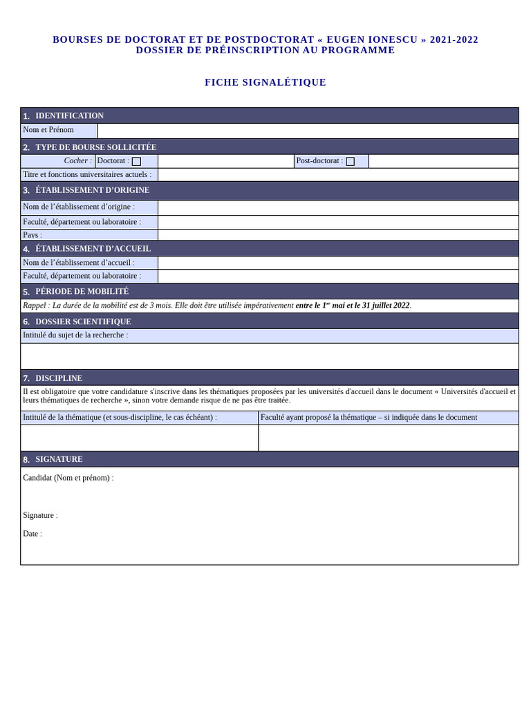 Modèle de Fiche Signalétique 2022 | PDF