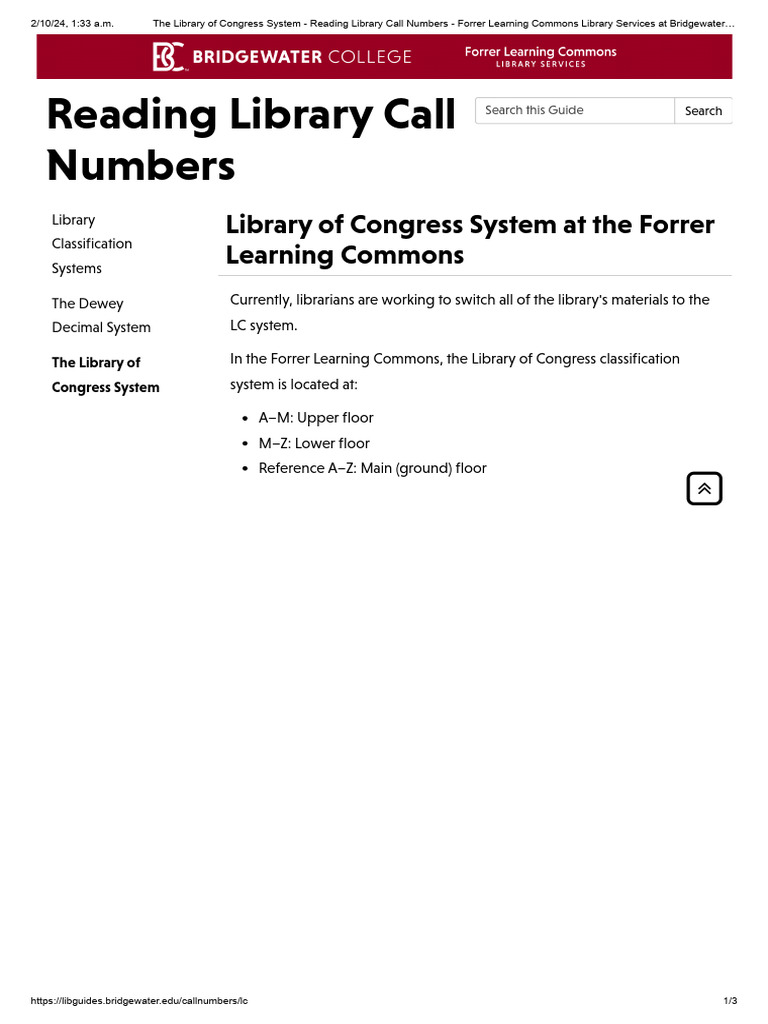 The Library of Congress System - Reading Library Call Numbers - Forrer ...