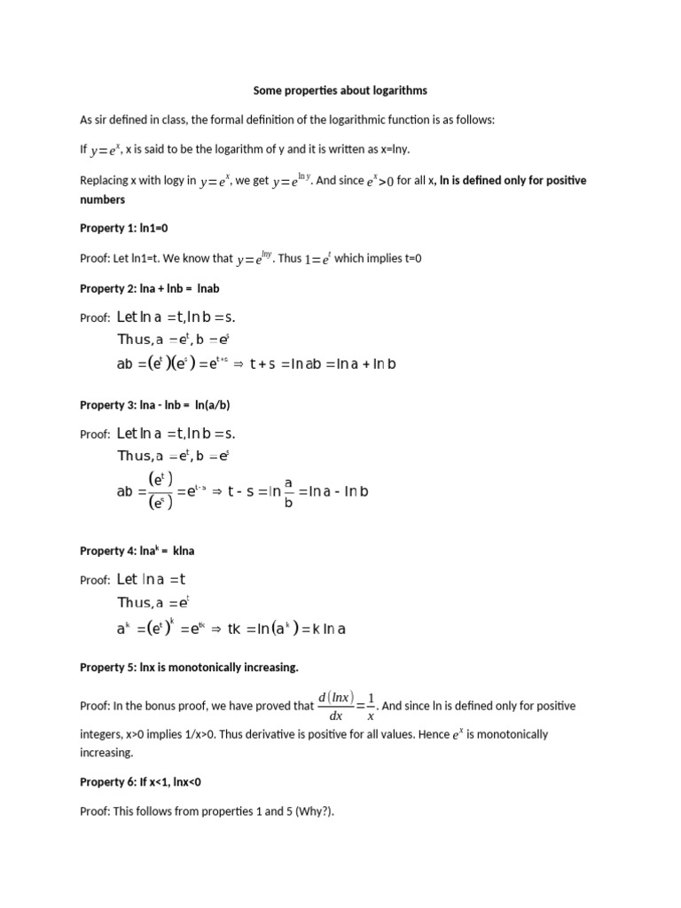 Properties of Logarithms Explained | PDF | Language Arts & Discipline