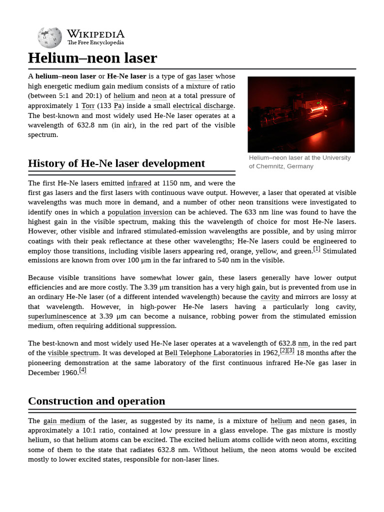 Helium-Neon Laser | PDF