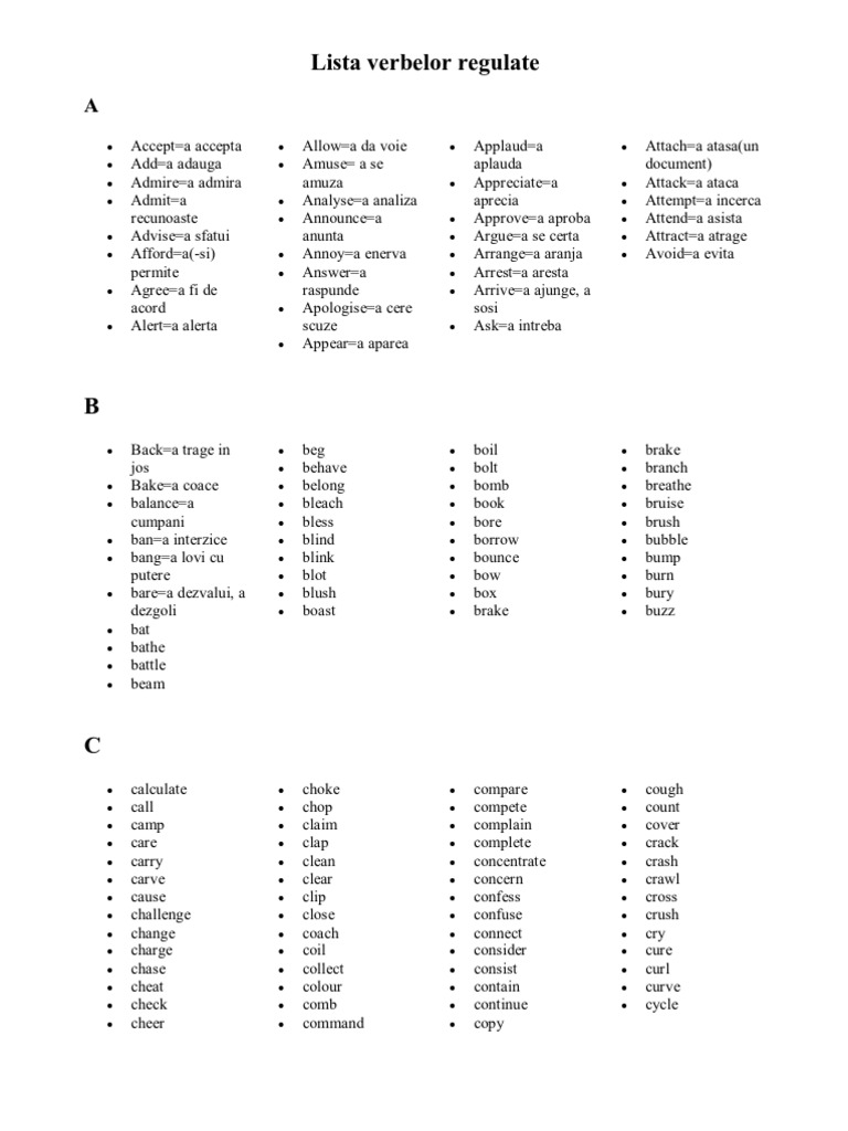 Lista Verbelor Regulate | PDF | Naturaleza