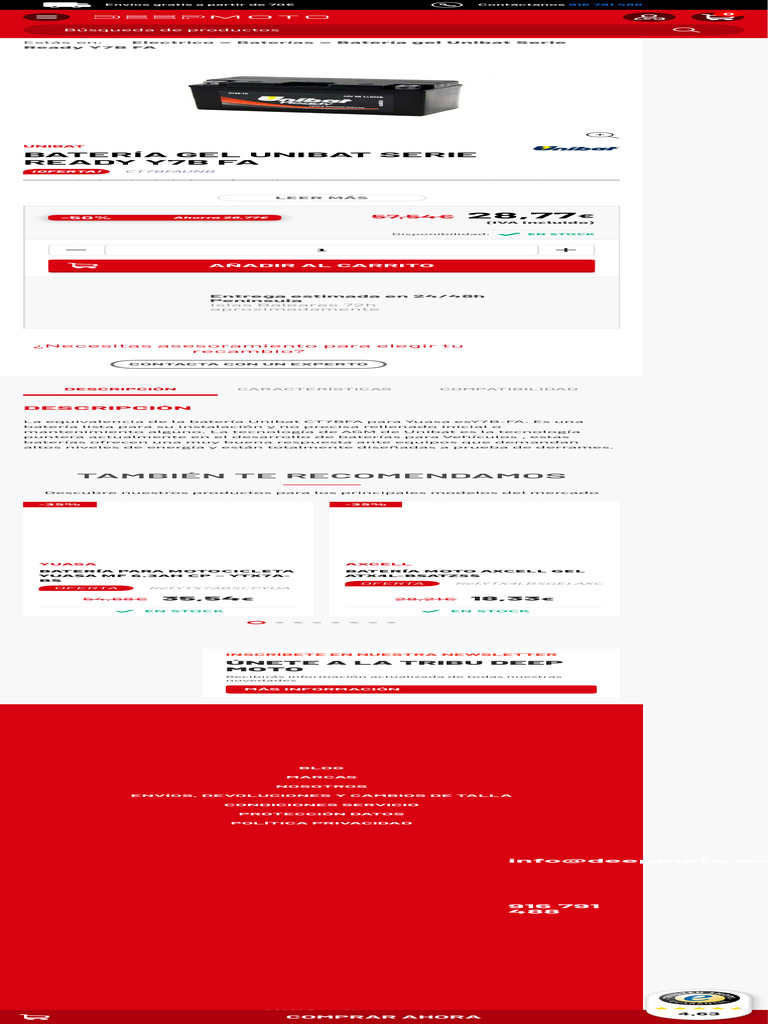 Batería Gel Unibat Serie Ready Y7b Fa DeepMoto | PDF