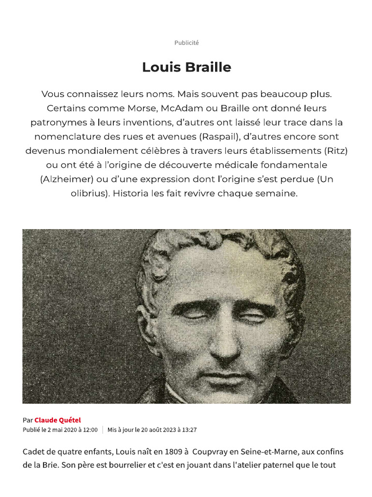 Louis BRAILLE-Historia | PDF