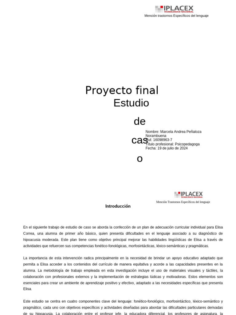 Proyecto Final Marcela Peñaloza Mención TEL | PDF