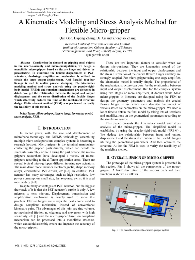 A Kinematics Modeling And Stress Analysis Method For Flexible Micro Gripper Pdf