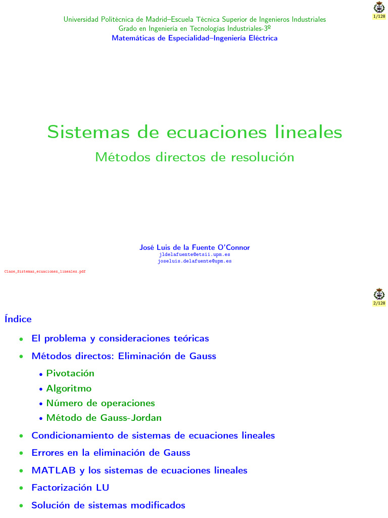 Sistemas de Ecuaciones Lineales. Métodos Directos de Resolución | PDF | Sistema de ecuaciones ...