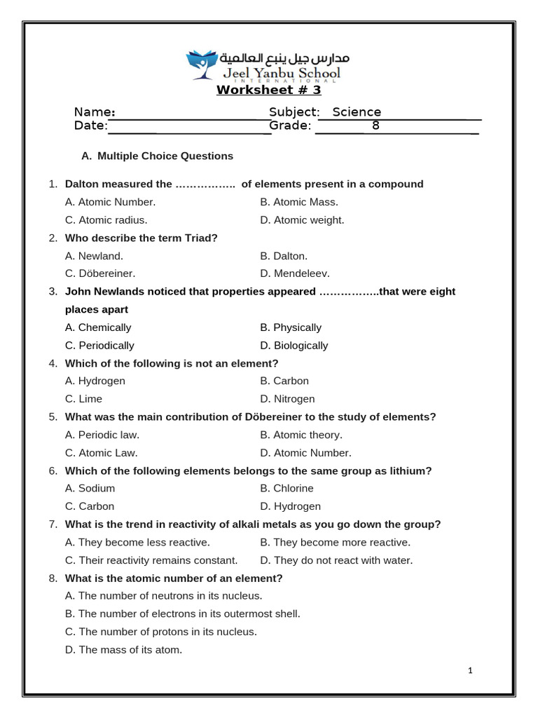 Science 8 CH 6 Worksheet 6 2024-25 | PDF