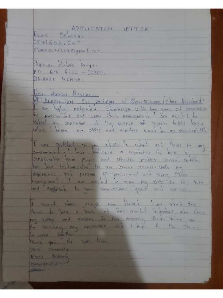 Letter Apllication Superior Hotel | PDF