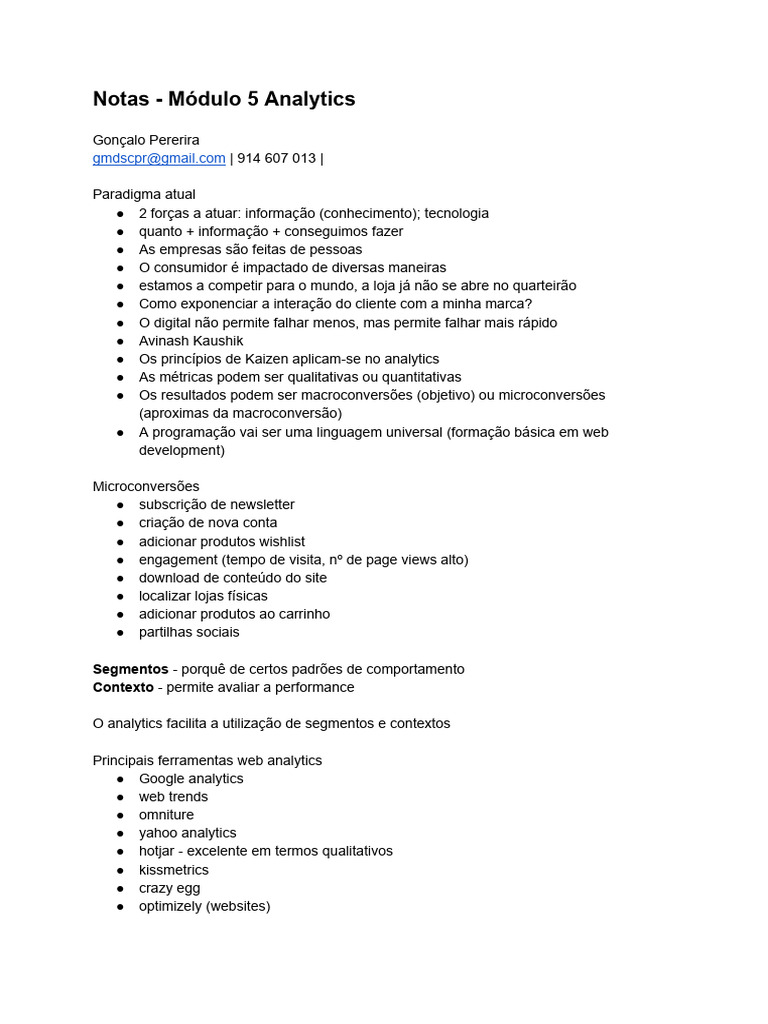 Notas - Módulo 5 Analytics | PDF