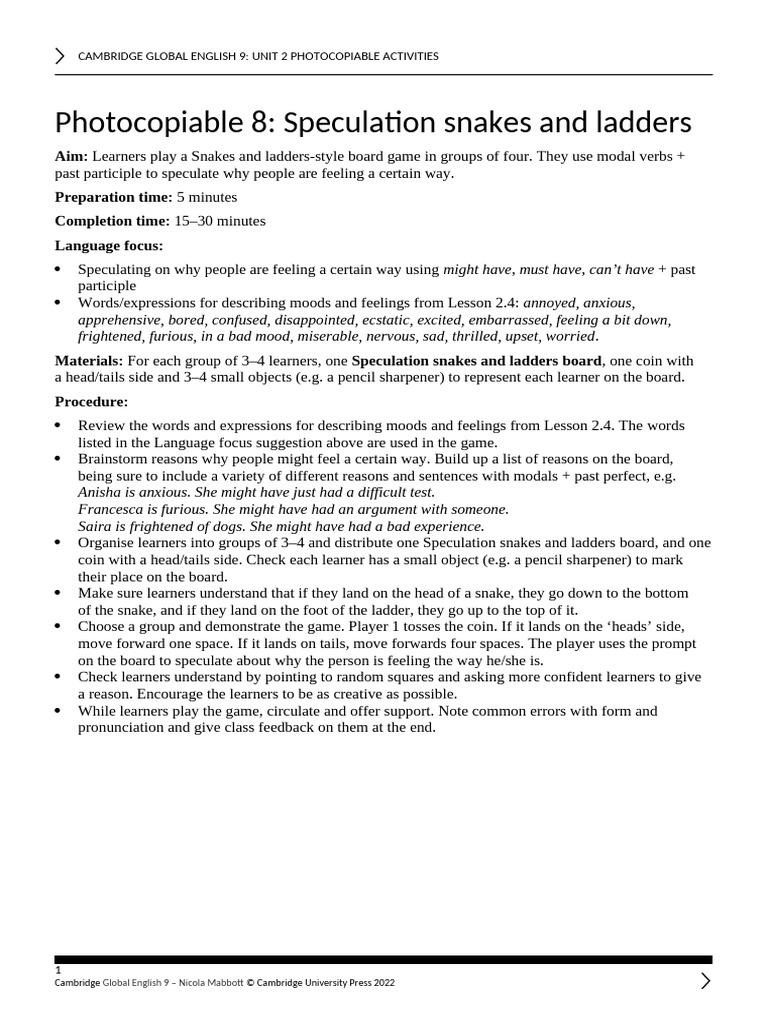 GE 9 Photocopiables Unit 2 8 | PDF | Verb | Linguistics