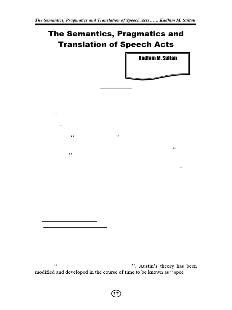 The Semantics, Pragmatics and Translation of Speech Acts | PDF