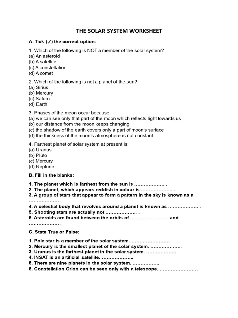 The Solar System Worksheet | PDF