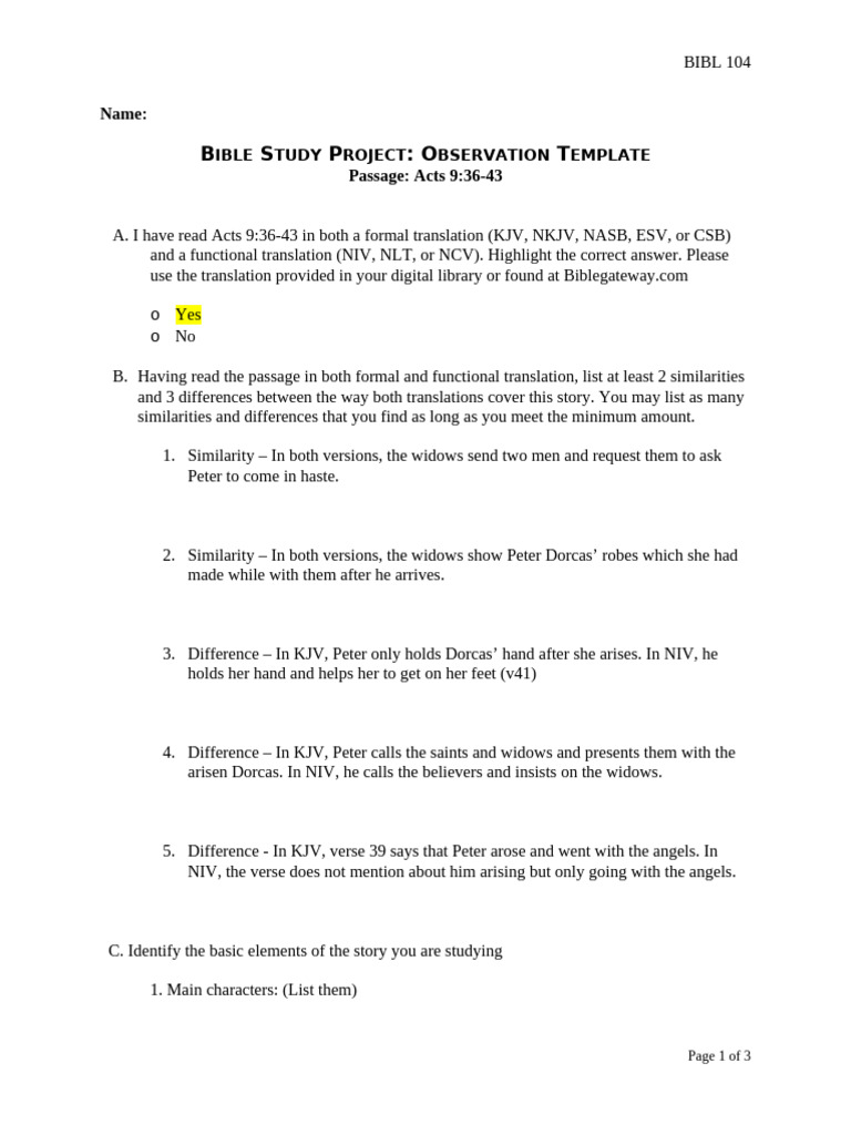 Bible Study Project Observation Template(2)(1) (2) | PDF