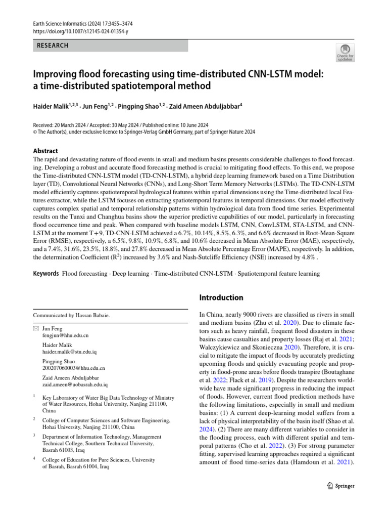 Improving Flood Forecasting Using Time-Distributed CNN-LSTM Model: A Time-Distributed ...
