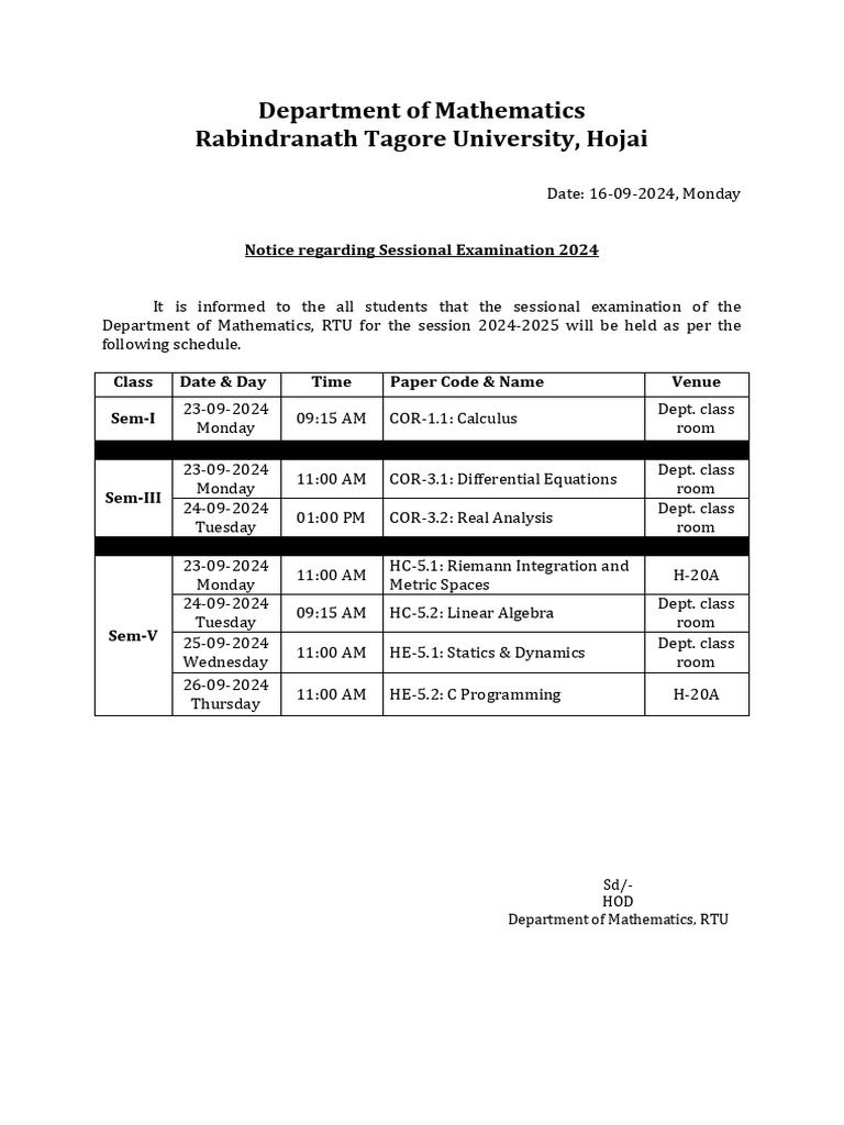 Sessional Exam. 2024 (September) | PDF