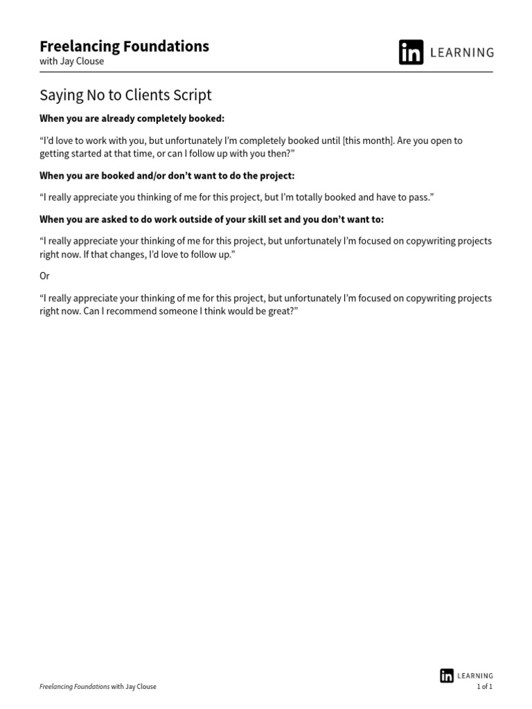 Saying No To Clients Script | PDF