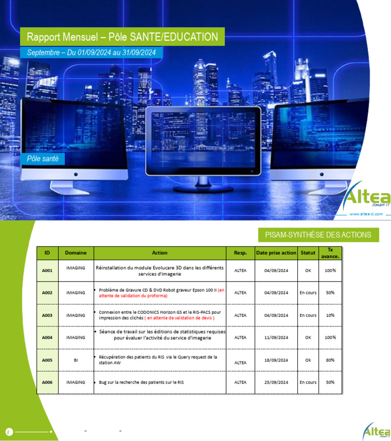 ALTEA Rapport Mensuel (Septembre) PISAM | PDF