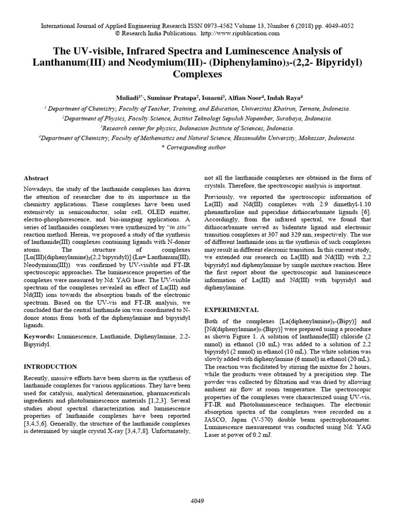 The UV Visible Infrared Spectra and Lumi | PDF