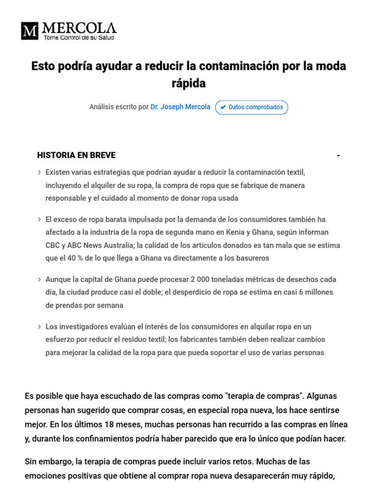 Contaminacion Por La Moda Rapida PDF | PDF