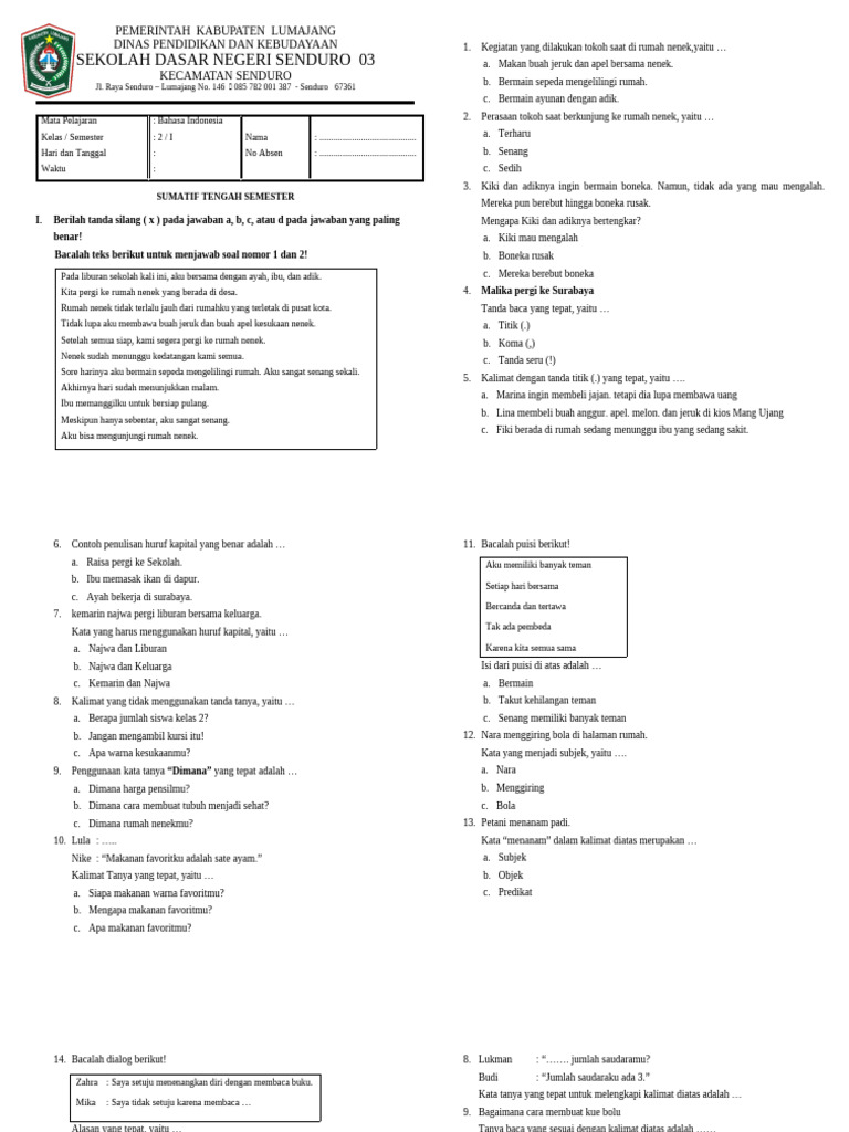 BHS. INDO KELAS 2 | PDF
