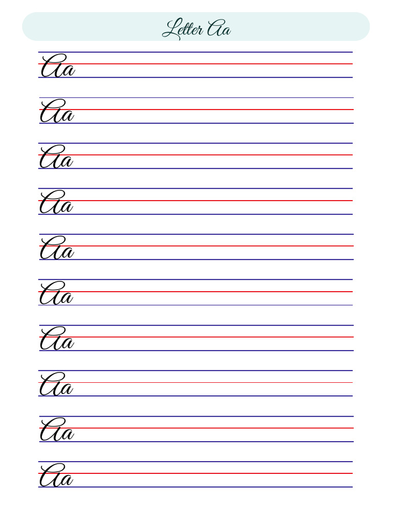 Cursive Writing Alphabet Worksheet in Blue Green White Simple Style | PDF