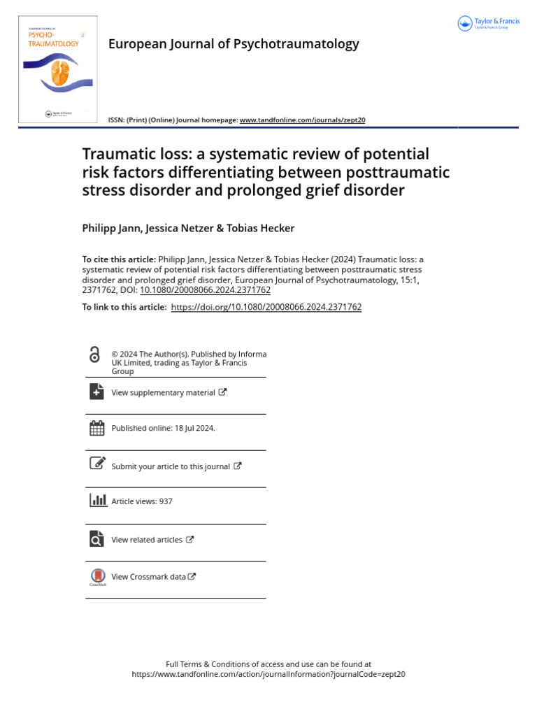 Traumatic Loss A Systematic Review of Potential Risk Factors ...