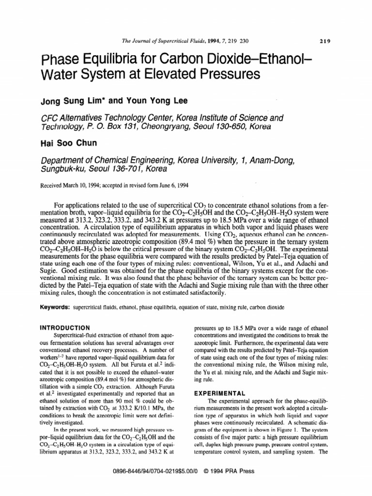 Phase Equilibria For Carbon Dioxide-Ethanol-Water System at Elevated Pressures | PDF