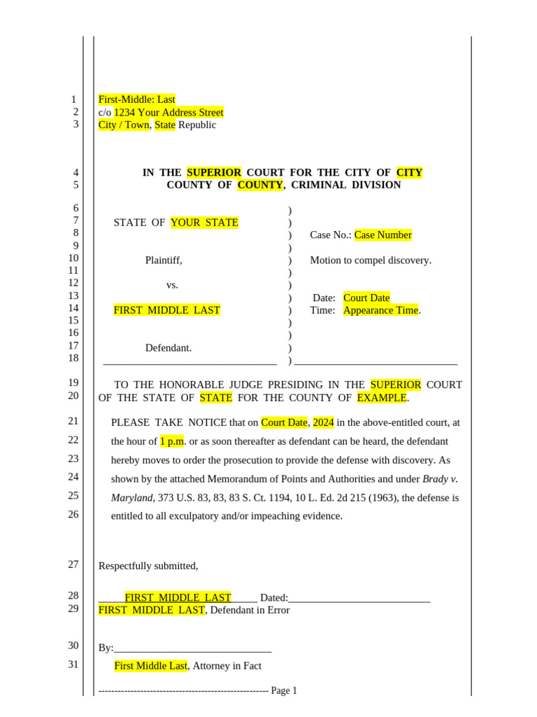 Motion For Discovery Template | PDF