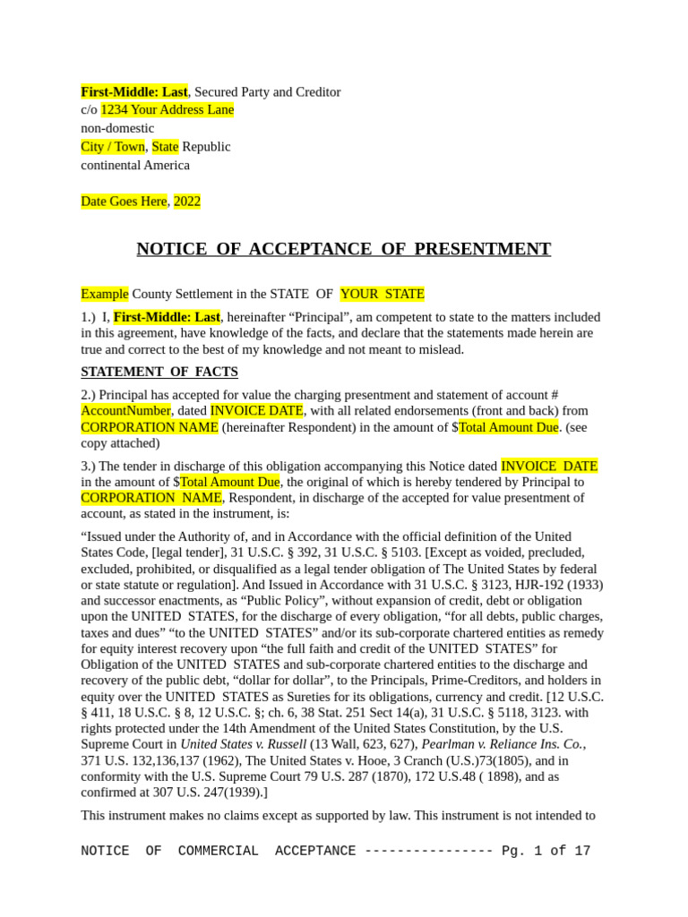 Notice of Acceptance Template | PDF