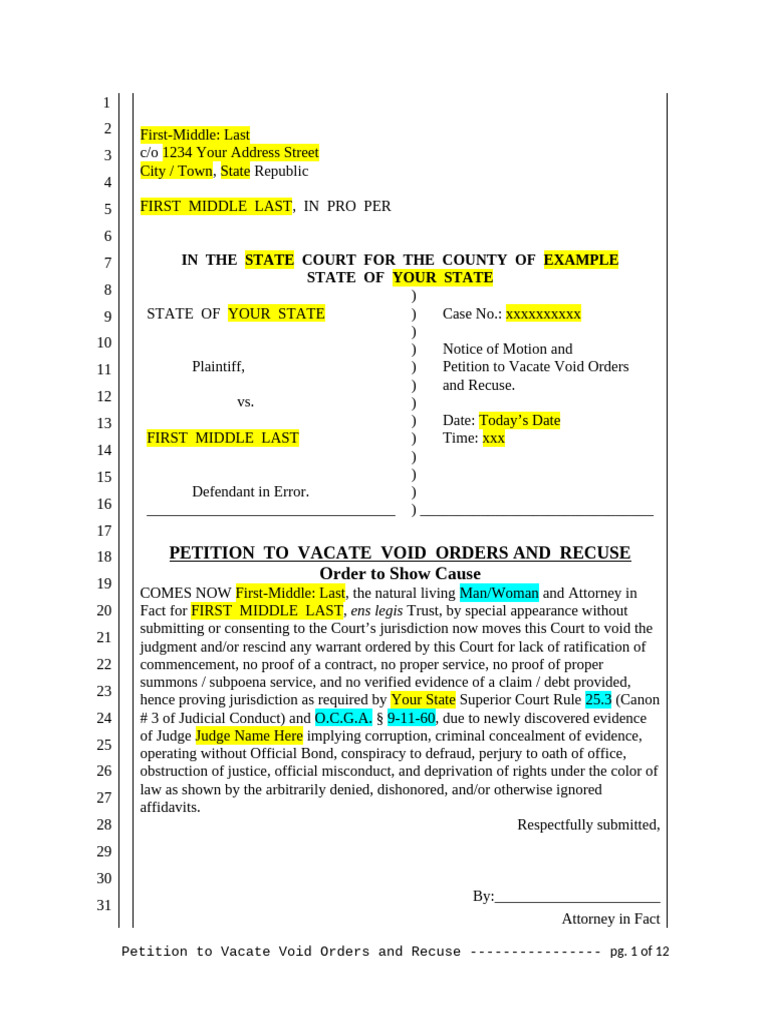 Vacate Order Template | PDF