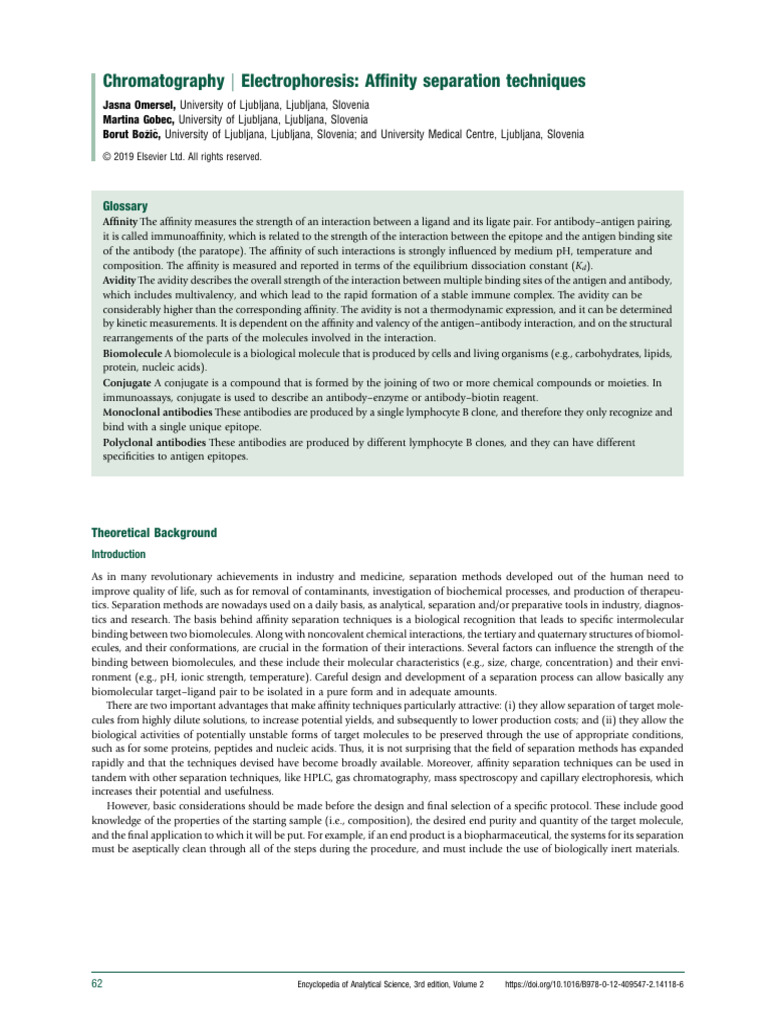 Chromatography, Electrophoresis, Affinity Separation Techniques | PDF