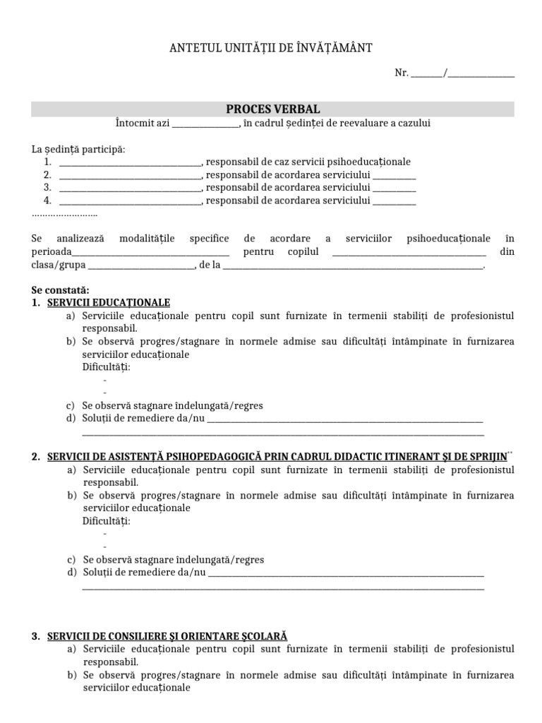 Anexa 18 Proces-Verbal Sedinta Echipa Multidisciplinara | PDF