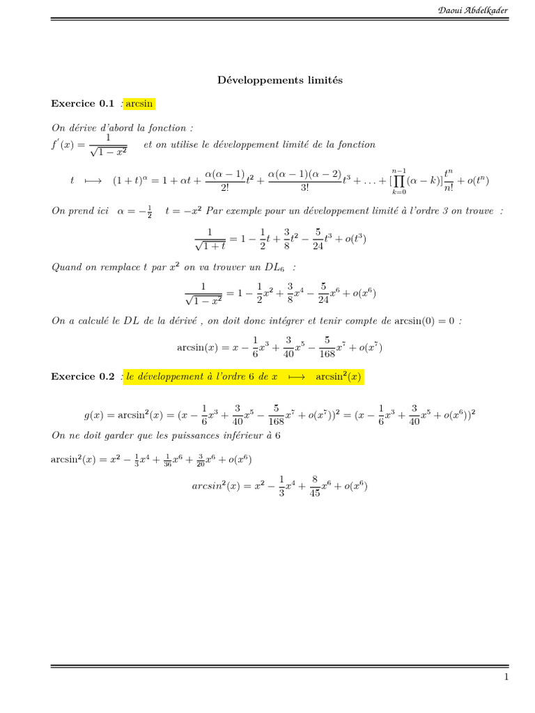 Développements limités Exercice 0.1: f x x α α t α α α t - . - α k t n o t | PDF