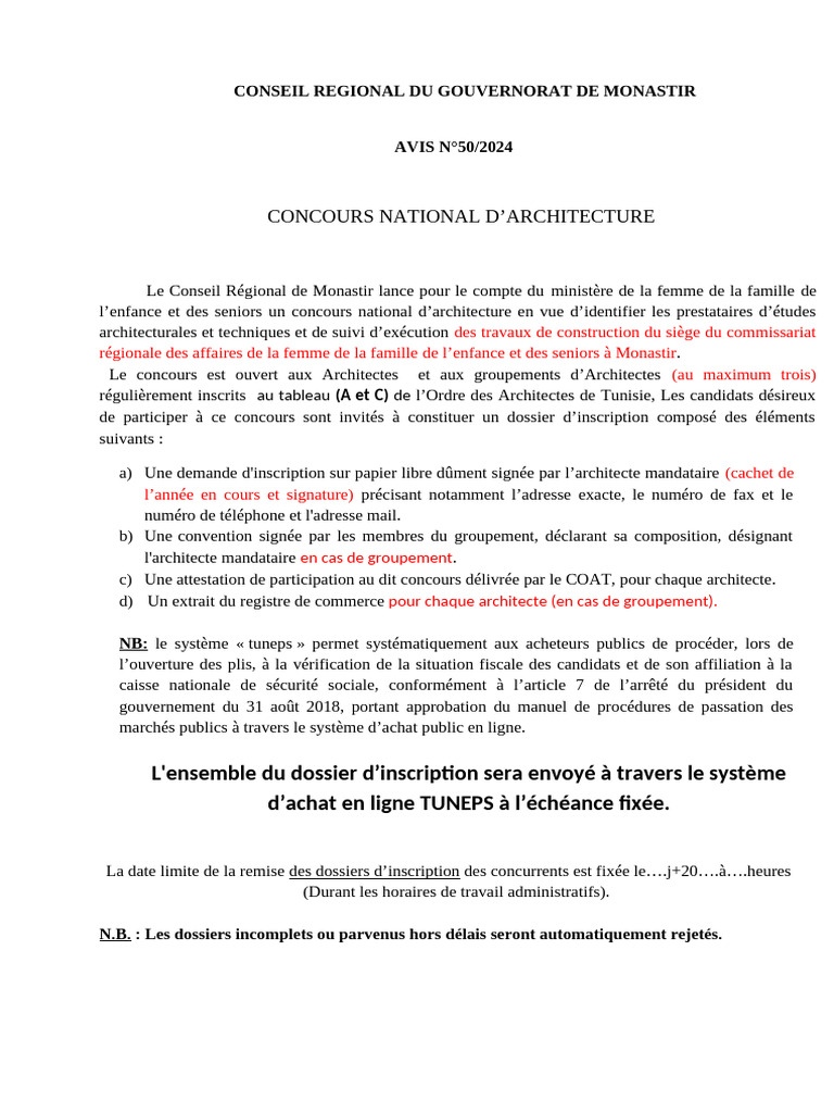 Avis de Concour Commissariat Réginal de La Femme | PDF