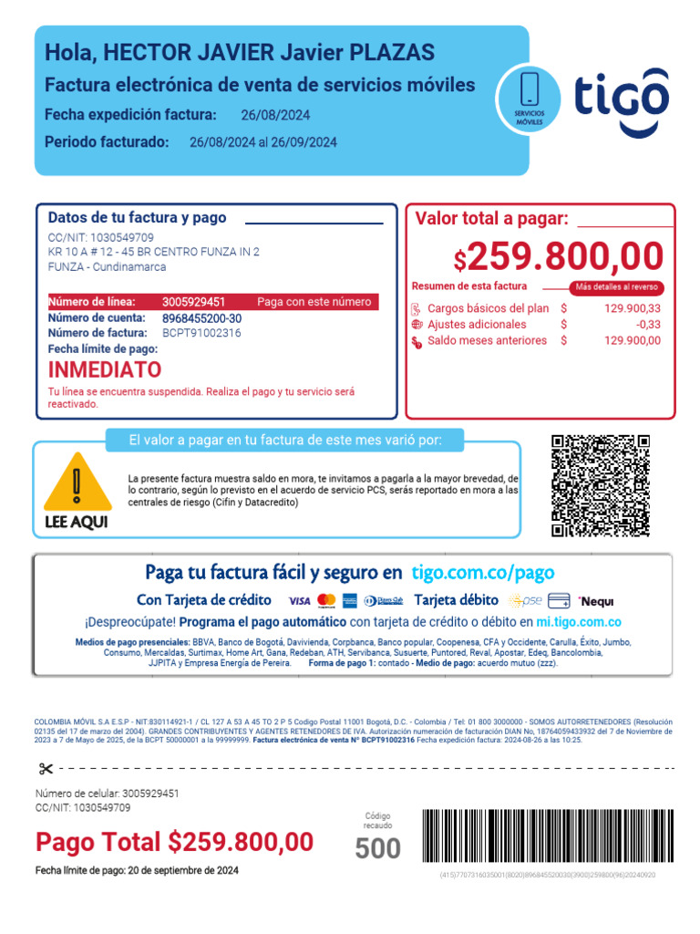 Factura Tigo | PDF