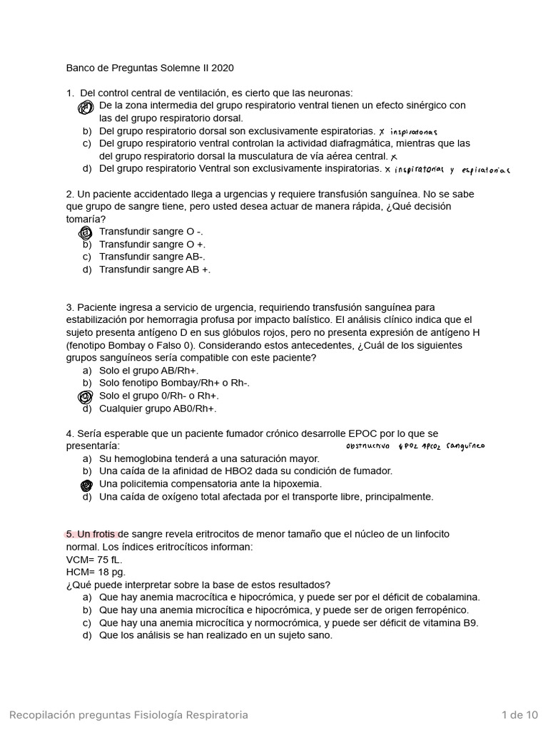 Recopilación Preguntas Fisiología Respiratoria | PDF