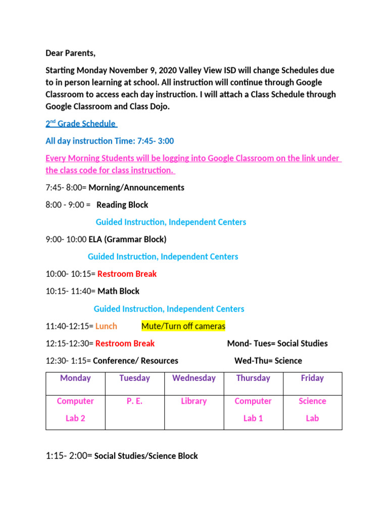 Distance Learning Schedule 2020-2021new | PDF