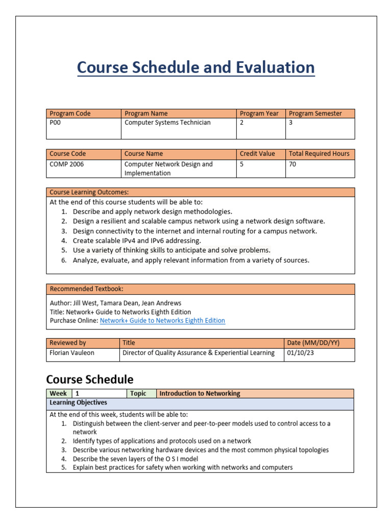 Course Schedule and Evaluation - COMP 2006 | PDF