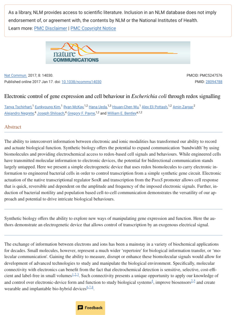 Electronic Control of Gene Expression and Cell Behaviour in Escherichia ...