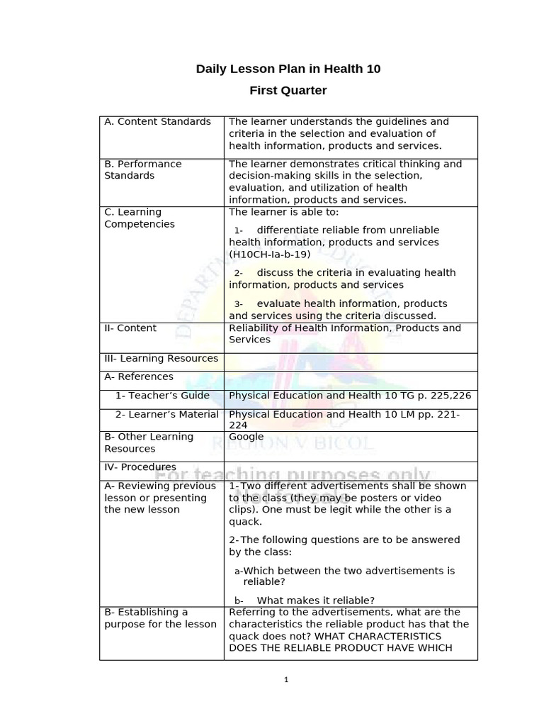 HEALTH Grade 10 | PDF