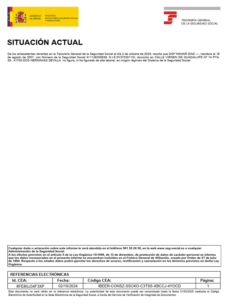 Situación Actual: 8FE8GJ34F3XP 02/10/2024 Ibeer-Consz-Sscko-C3Tss-Xbccj ...