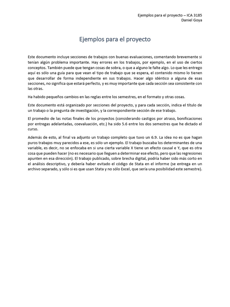 Ejemplos Proyecto Semestres Anteriores Ecnometria | PDF