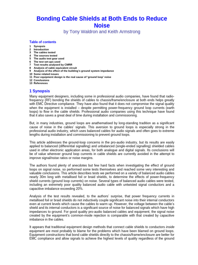 Bonding Cable Shields at Both Ends To Reduce Noise | PDF