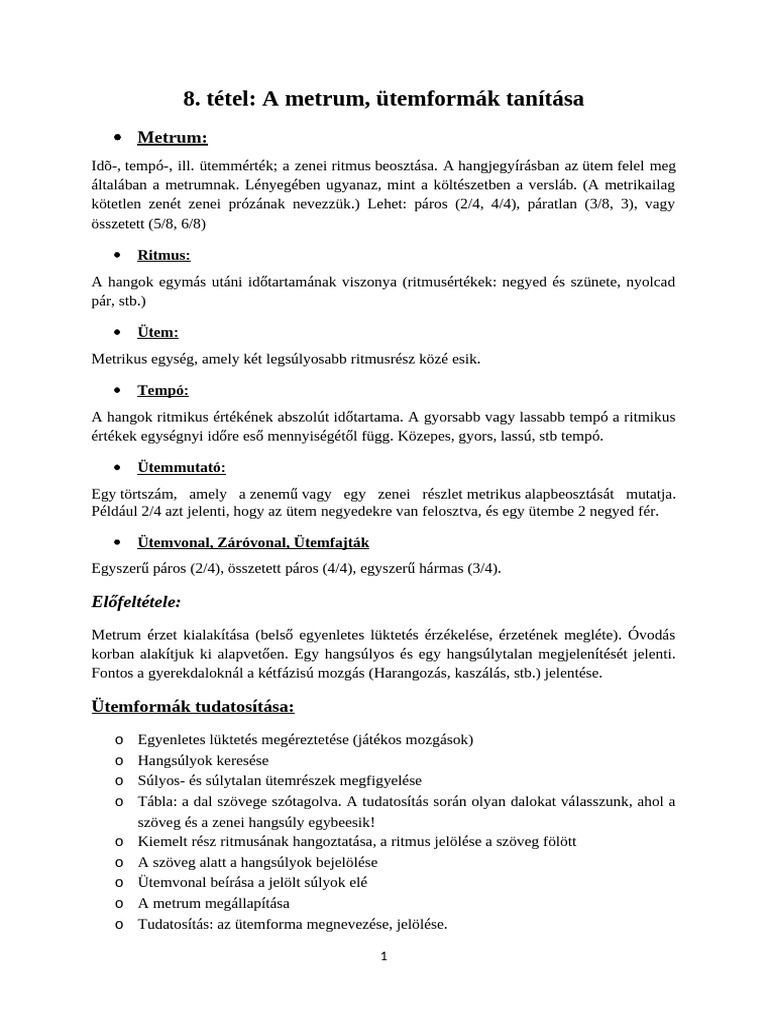 8.A Metrum, Ütemformák Tanítása | PDF