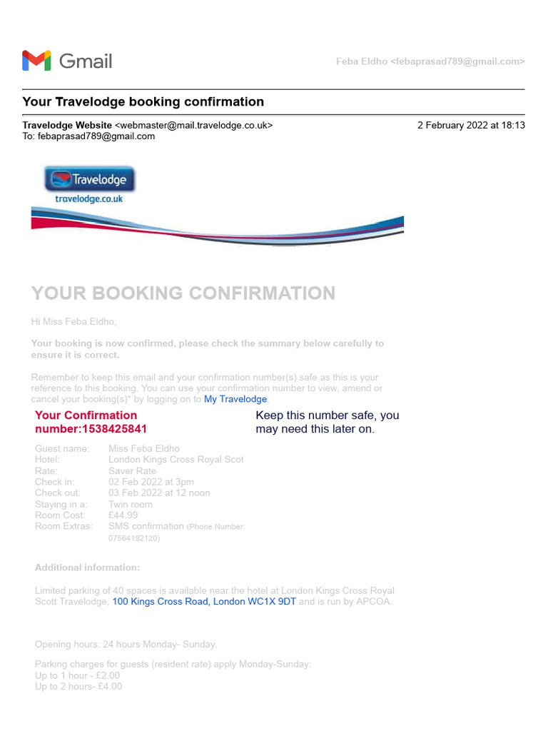 Your Travelodge Booking Confirmation | PDF