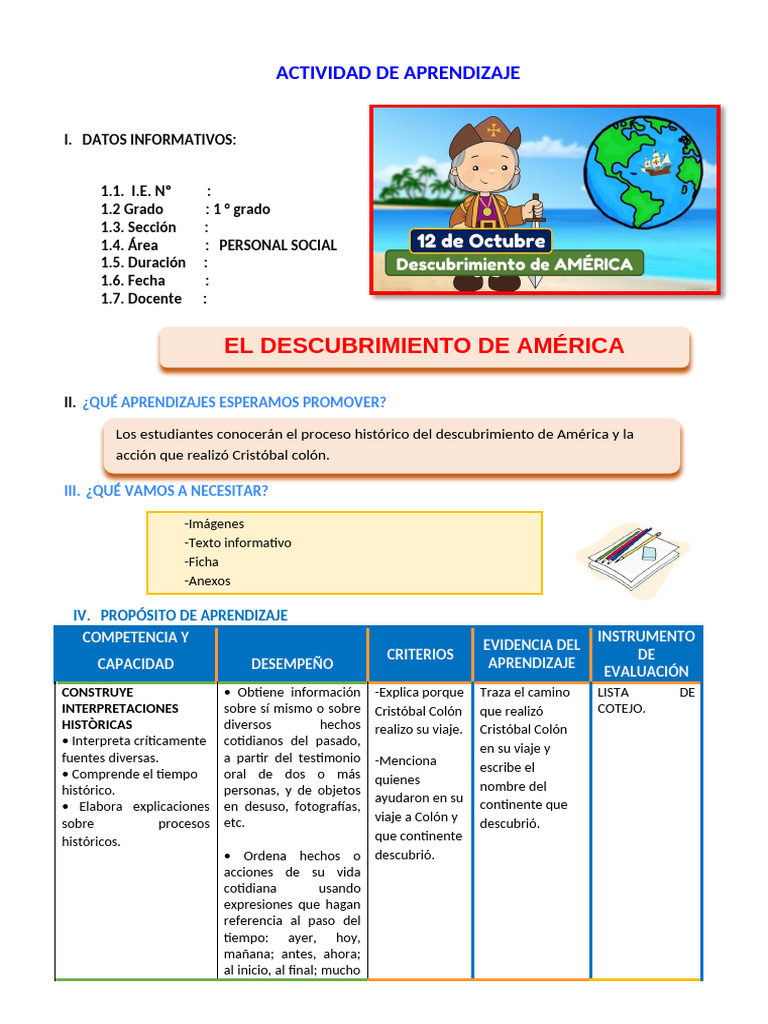 D1 A2 SESION PS. EL DESCUBRIMIENTO DE AMÉRICA | PDF