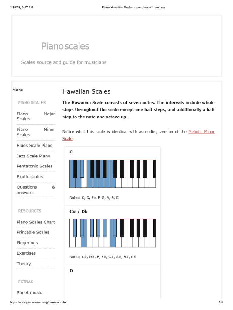 Piano Hawaiian Scales - Overview With Pictures | PDF