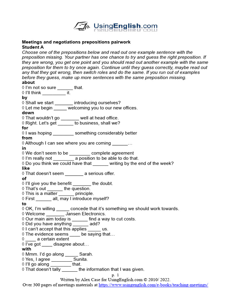 Prepositions - Business | PDF