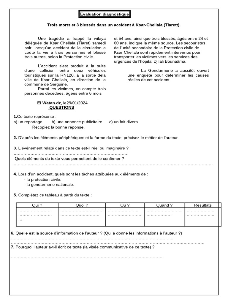 evaluation diag fait divers | PDF