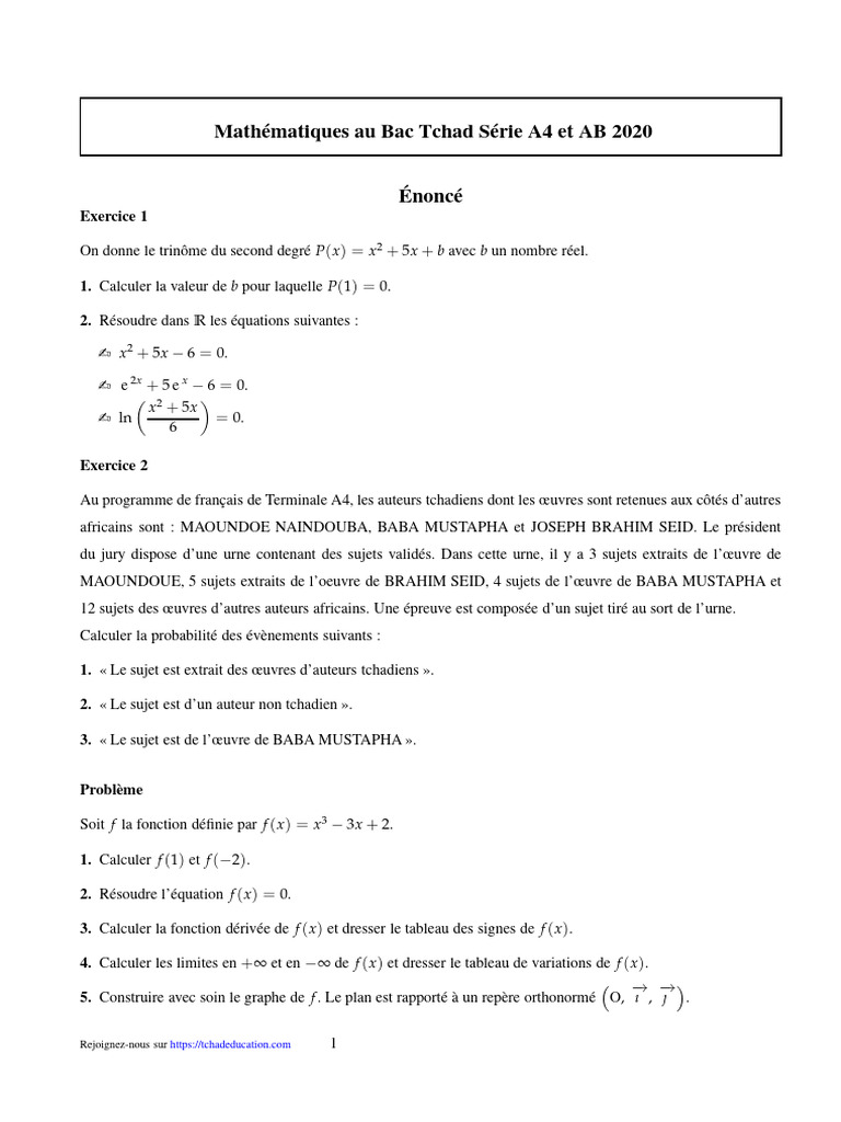 Sujet de Maths Bac A4 Et AB 2020 | PDF